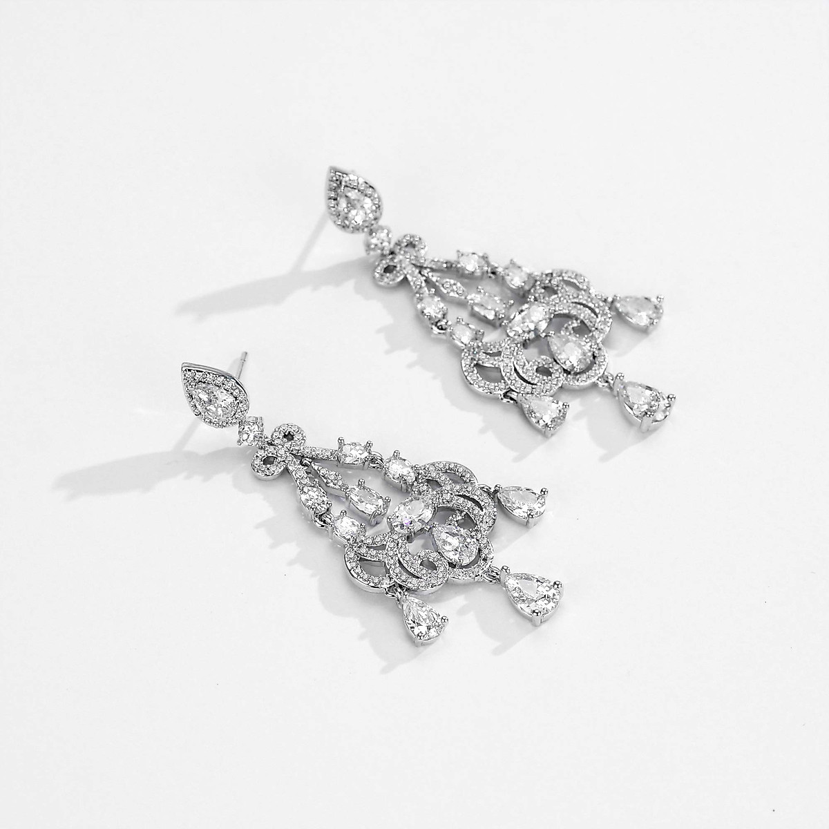 Cubic Zirconia Wedding Earrings For Women Crystal Drop Earrings Wedding Bridal Multiple Teardrop Chandelier Long Dangle Earrings