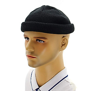 KNITDAY Sailor Trawler Short Thick Knit Fisherman Beanie Hats for Men and Women Plus Size Roll up Edge Cuff Streetwear Skull Cap Unisex Daily Wearing (Black)