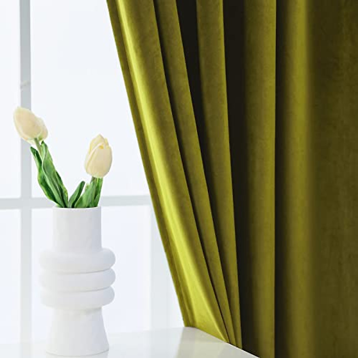 PLEASANT BOULEVARD | Velvet Curtains [2 Panels] Elegant Living Room Bedroom Nursery Window Drape Curtains for Room Darkening, Rod Pocket Style (52 x 84in, Olive Green)