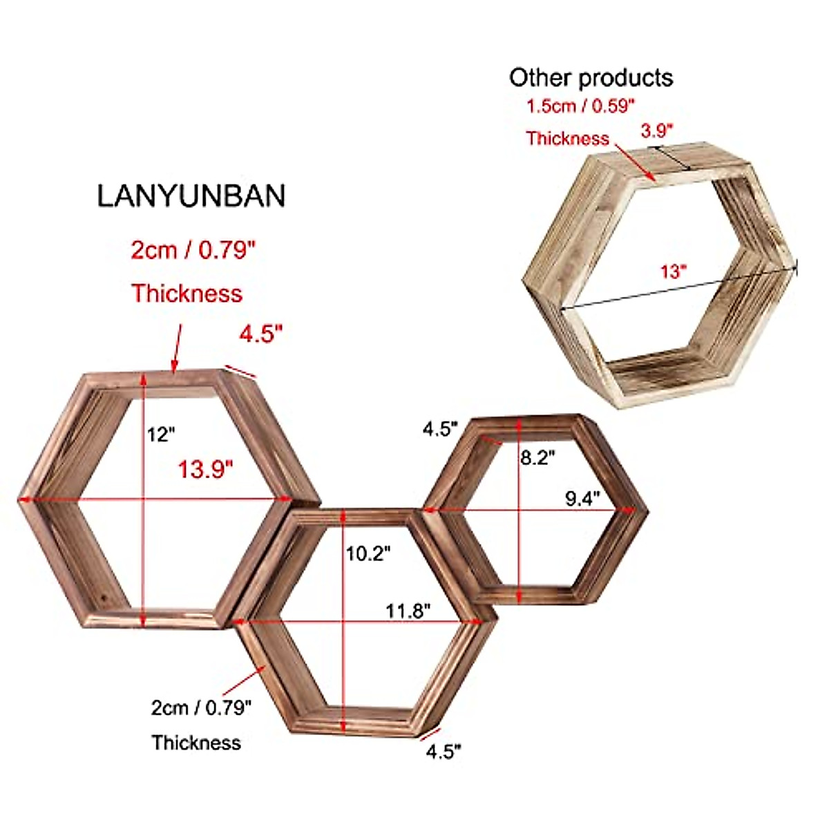 LANYUNBAN Hexagon Shelves Set of 3, Honeycomb Shelf, Wall Mounted Geometric Hexagon Shelves, Boho Wall Décor, Classic Geometric Decoration for Office, Bedroom and Living Room (Torchwood) (Torchwood)