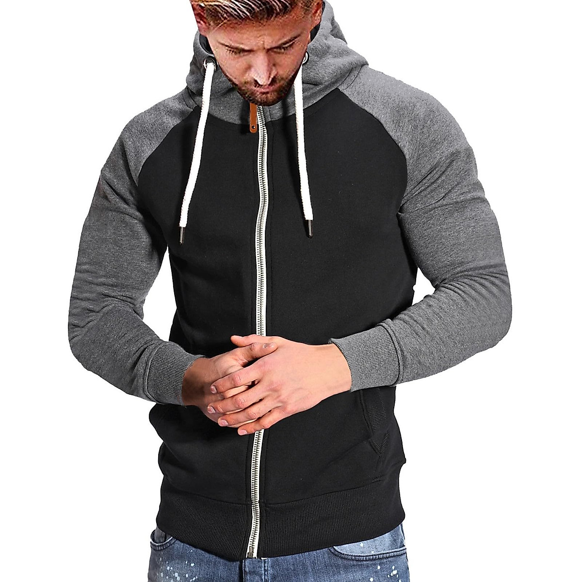 Hoodies for Men Pullover, Men's Hooded Sweatshirts Cotton Long Sleeve Casual Pullover Hoodie for Gym Solid Color with Pocket