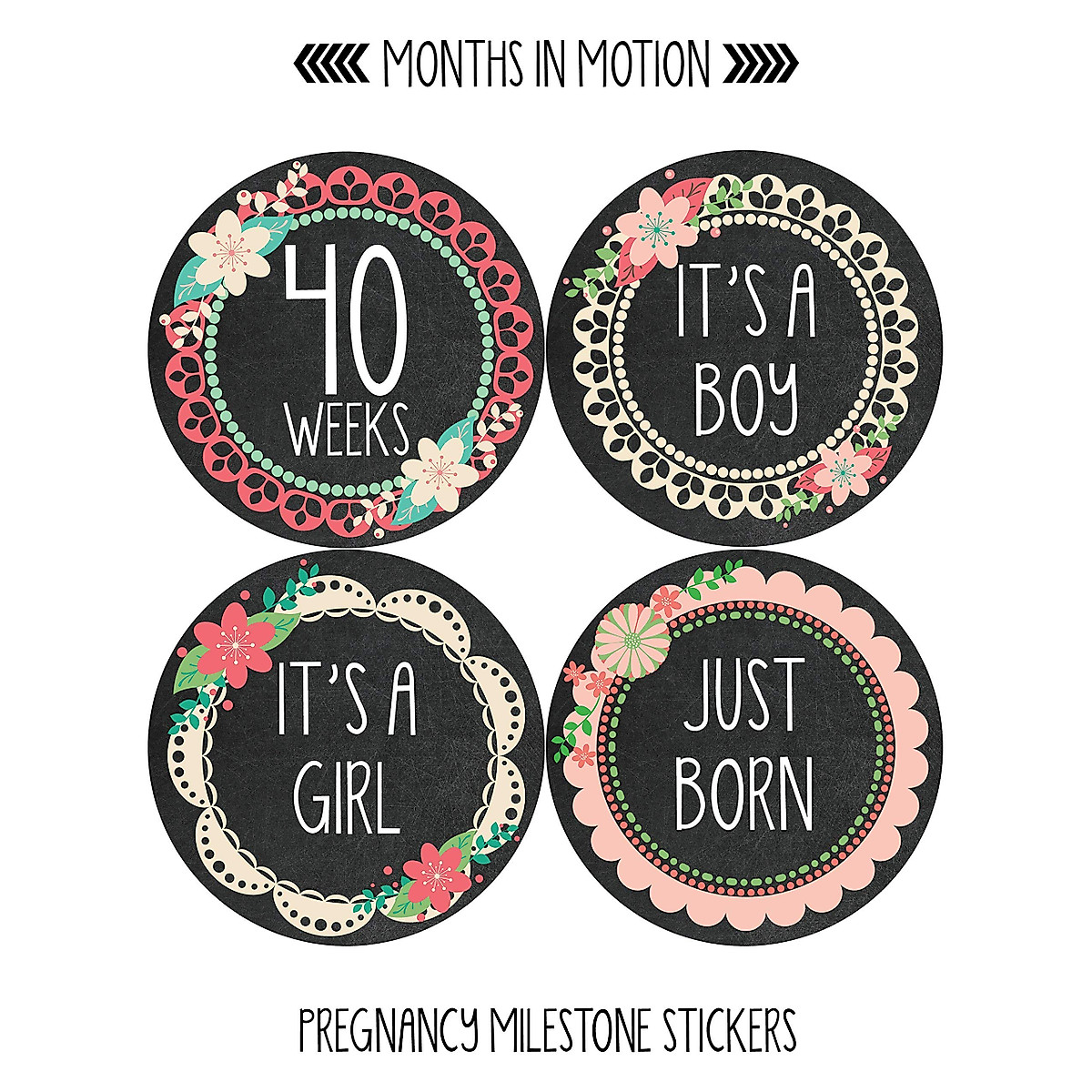 Months In Motion Pregnancy Weekly Belly Growth Stickers - Week to Week Pregnant Expecting Photo Prop - Maternity Keepsake - Baby Bump - Large Set of 36 Weekly Photo Sticker