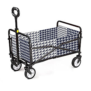 Collapsible Wagon Cart Houndstooth Fashion Autumn in Navy Blue Grey White Seamless Geometric Foldable Utility Wagon Large Capacity Garden Cart with Push Bar for Beach Camp Outdoor Shopping