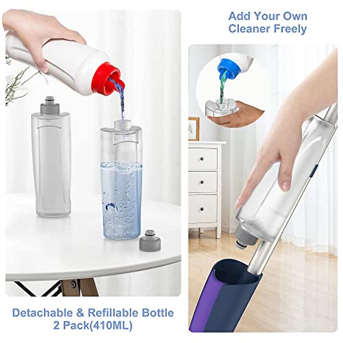 Wet Mops for Floor Cleaning- MEXERRIS Spray Mop with Spray Floor Mops with 3 Reusable Replacement Mop Pads 2 Bottle Microfiber Hardwood Floor Mops for Laminate Wood Ceramic Tiles Floor Cleaning