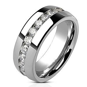 Marimor Jewelry Round Cut Cubic Zirconia Stainless Steel Eternity Wedding Ring Band (4-8mm Wide) Width 6mm Size 06