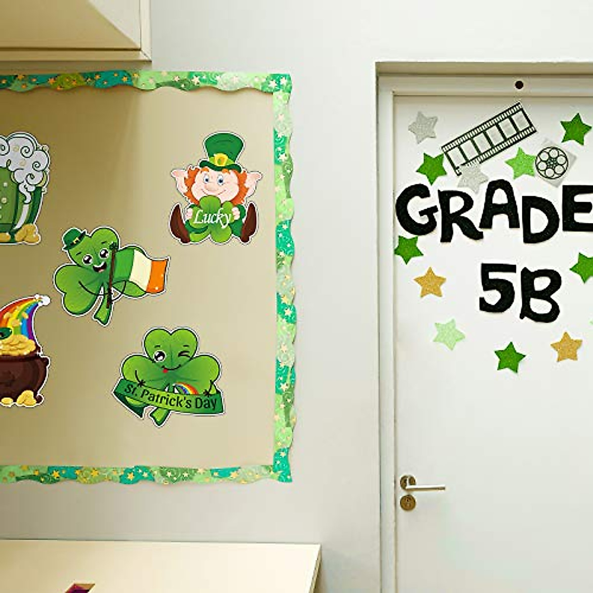 40 Pieces St Patricks Decorations, Shamrock Cutouts Leprechaun Beer Gold Coins Lucky Irish Saint Patrick Ornaments with 40 Pieces Glue Point Dots for Bulletin Board Classroom Supplies Favors