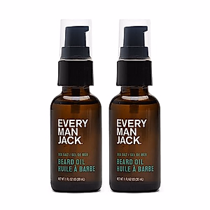 Every Man Jack Mens Beard Oil - Subtle Sea Salt Fragrance - Deeply Moisturizes and Softens Your Beard and Adds a Natural Shine - Naturally Derived with Shea Butter and Coconut Oil - 1 fl oz (2 Pack)