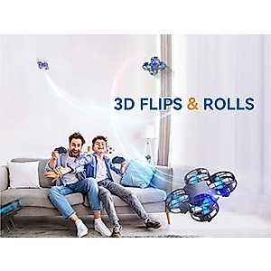 UranHub Mini Drone for Kids, Indoor Beginner Drone RC Quadcopter Helicopter with Altitude Hold, Headless Mode, 3D Flip, Speed Adjustment and 3 Batteries