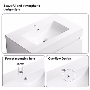 Xuanlur 36" Bathroom Vanity,Wall Mounted Bathroom Vanity with White Ceramic Basin,Two Soft Close Cabinet Doors, Solid Wood,Excluding faucets,White