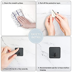 VIS'V Adhesive Hooks, Black Self Adhesive Shower Wall Hooks Waterproof Stainless Steel Stick on Hooks Heavy Duty Kitchen Bathroom Sticky Hooks for Towel Loofah Key Cup Hat Coat - 4 Pcs