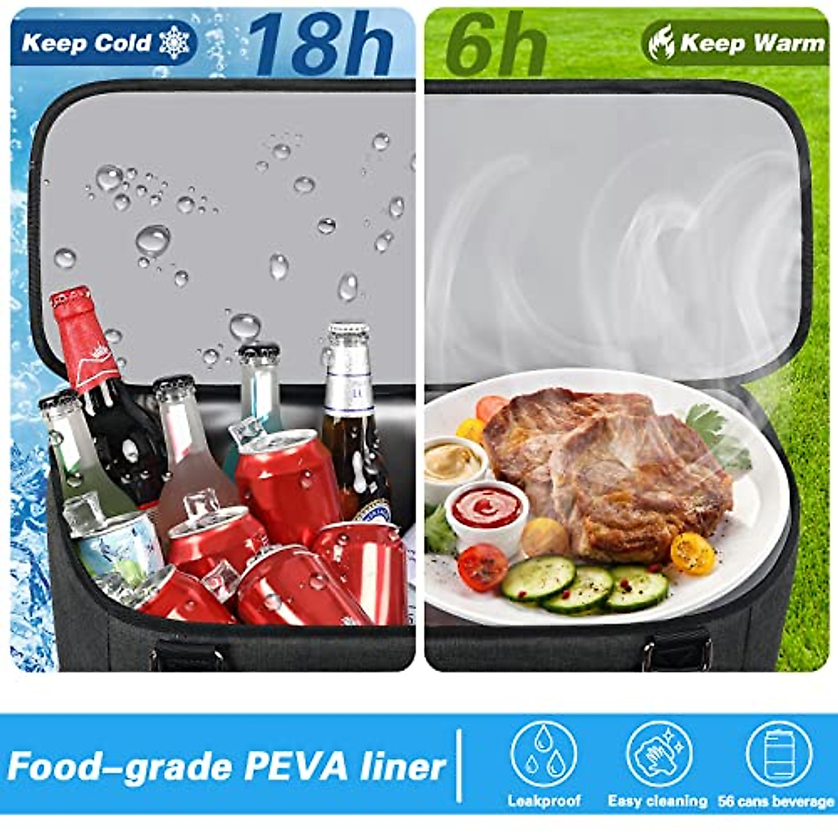 Insulated Cooler Bag with Wheels, 56 Cans Rolling Cooler, Soft Cooler Bag Backpack with Sturdy Zipper for Beach, Camping, Picnic, Patio, Travel, Outdoor, Durable, Reusable and Sustainable, Leakproof