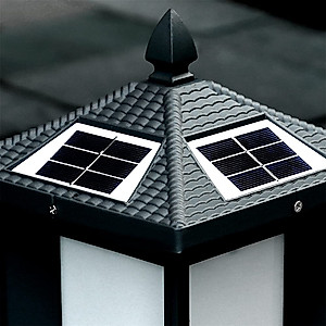 Codlyn Solar Fence Column Light Gate Pillar Waterproof Stigma Lamp Outdoor Garden Post Cap Light Garden Villa Railing Lawn Lamp Aluminum Decoration Lighting Fixtures, Black