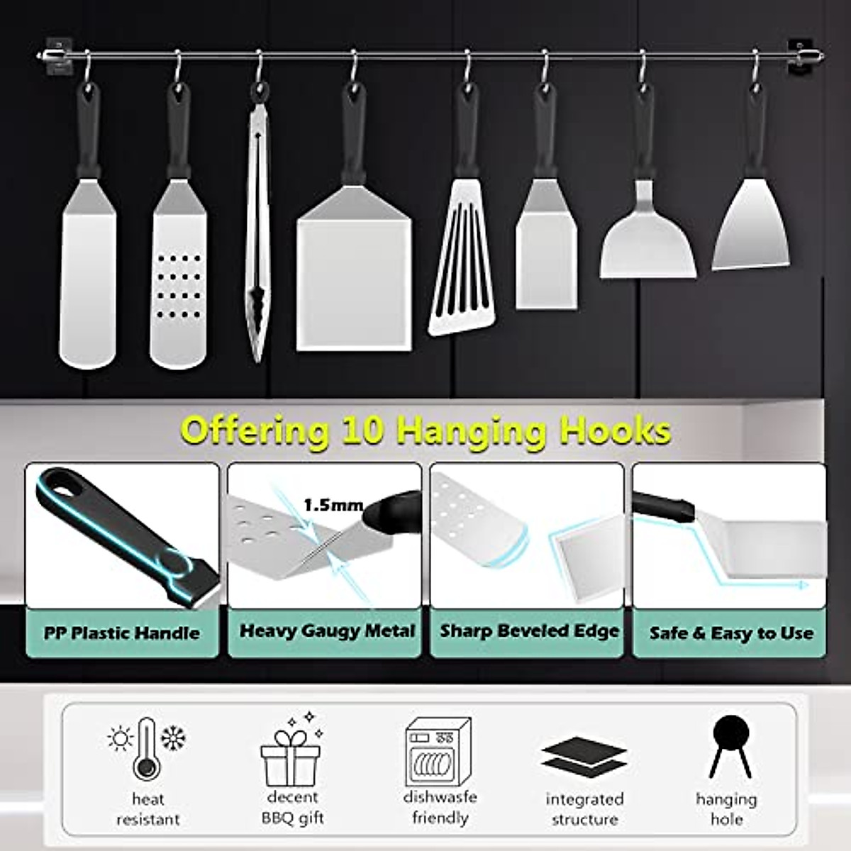 HaSteeL 25Pcs Griddle Accessories Kit, Stainless Steel Teppanyak Tools Set with Metal Spatulas, Melting Domes, Burger Press, Great for Flat Top Cooking Camping Outdoor BBQ, Heavy Duty & Easy to Clean