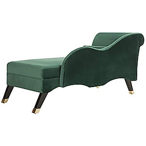 Safavieh Home Caiden Modern Emerald Green Velvet and Espresso Chaise Lounge Chair