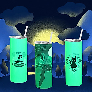 Icesip 25 Pack 20 Oz Glow In The Dark Sublimation Tumblers Stainless Steel Sublimation Tumbler Bulk Skinny Straight Bottom Tumbler with Lid and Straw, White To Green