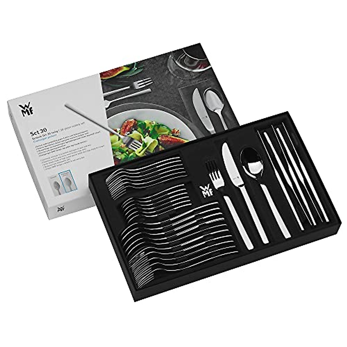 WMF Kineo Stainless Steel Cutlery Set for 6 People, 30 Pieces, Monobloc Knife, Polished Cromargan Cromargan Protect, Scratch-Resistant, Dishwasher Safe