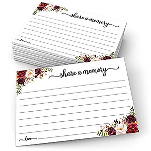 321Done Share a Memory Card (50 Cards) 4" x 6" Floral Red Roses - for Wedding Memorial Funeral Graduation Bridal Shower Celebration of Life Birthday Anniversary - Made in USA - White