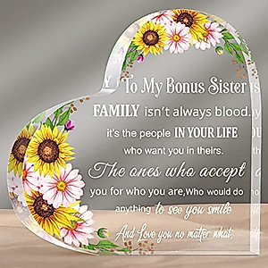 My Bonus Sister Gifts Sister Gift Heart Keepsake and Paperweight from Sister Brother Clear Acrylic Sister in Law Gift for Women Friendship Gift for Women Friend Sister Birthday Wedding (Heart Style)