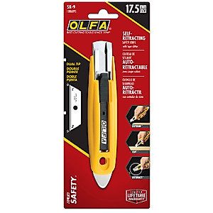 OLFA Self-Retracting Safety Utility Knife (SK-9) - Multi-Purpose Semi-Auto Box Cutter w/ Self Retractable Blade & Tape Splitter Pick, Replacement Blades: OLFA SKB-2, SKB-2S, RSKB, & HOB Safety Blades