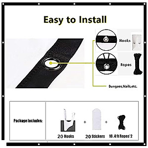 180 Inch Portable Projector Screen, YF2009SZ 16:9 HD Foldable Anti Crease Indoor Outdoor Movie Projection Screen with Hooks and Ropes