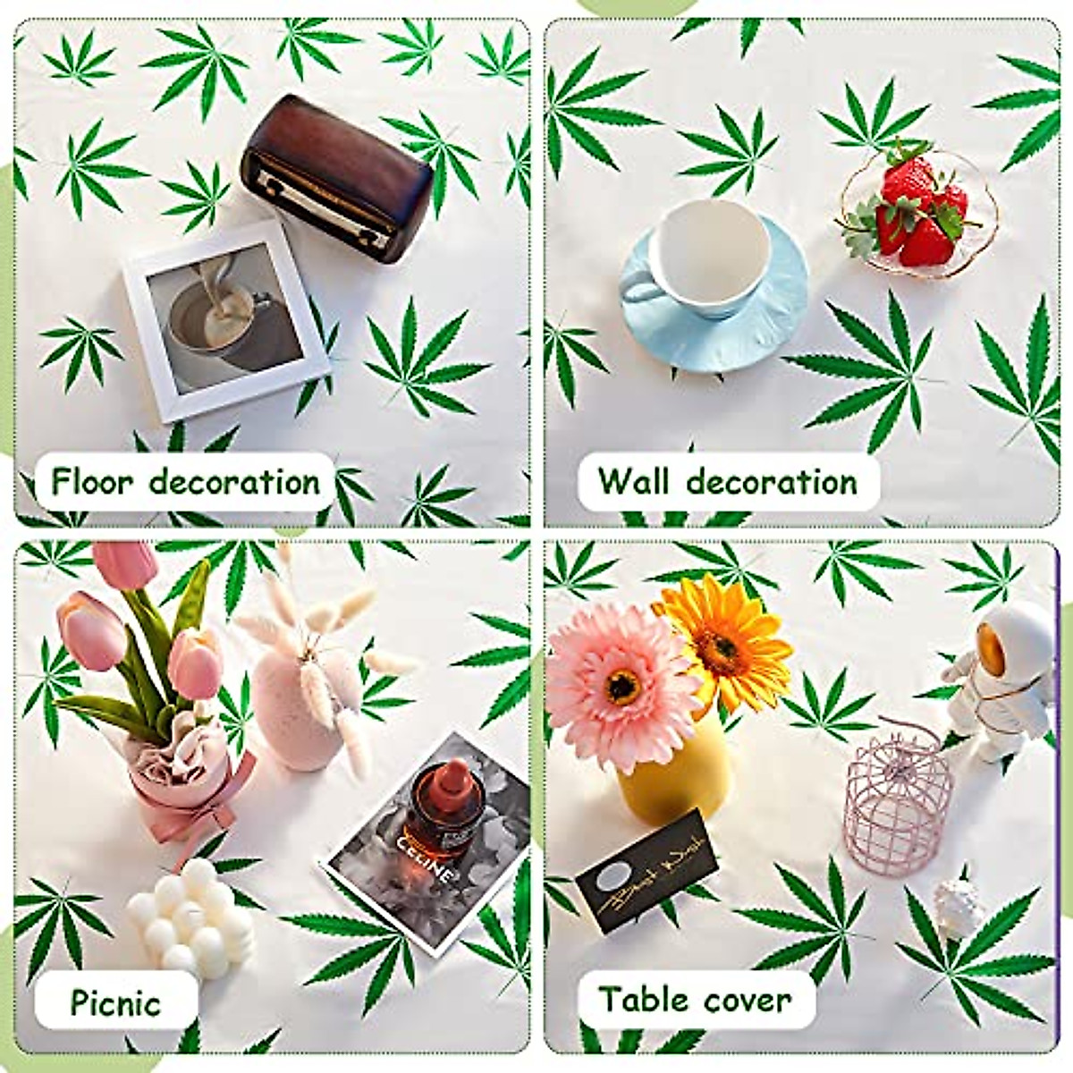 2 Pieces 54 x 108 inch Weed Leaf Tablecloth Pot Leaves Tablecloth Marijuana Table Covers Disposable Rectangular Table Covers for Party