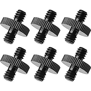 1/4" Male to 1/4" Male Threaded Tripod Screw Adapter Double Head Stud Standard Mounting Thread Converter for Camera Cage Mount Light Stand Monopo Shoulder Rig Tripod Black-6 Packs