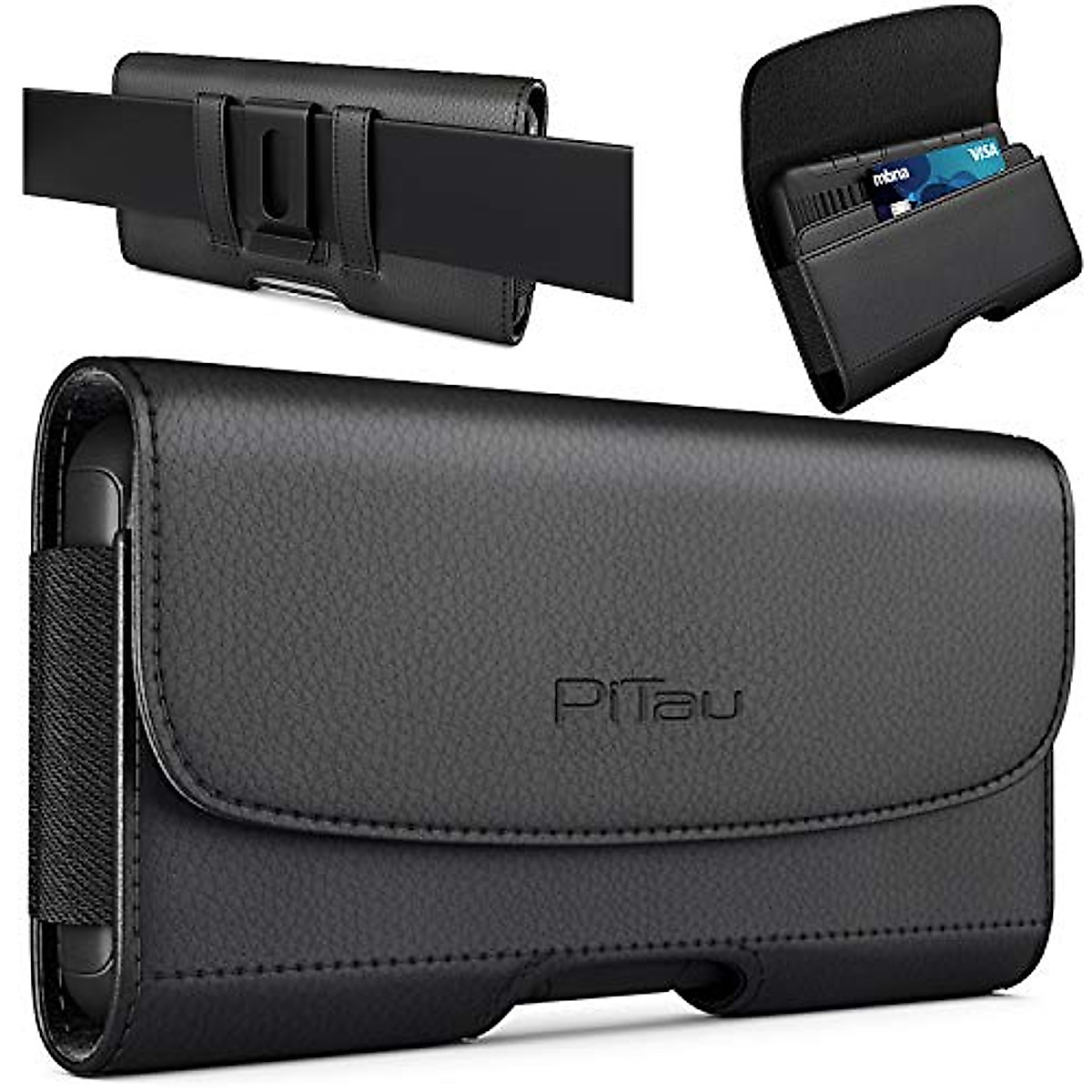 Bomea Holster for Galaxy S23, S22, S21, S20, S10, S9, S8, A01, A10e, Cell Phone Case with Belt Clip, ID Card Storage Pouch Holder Cover (Fits Samsung Phone with Otterbox Case on) Black