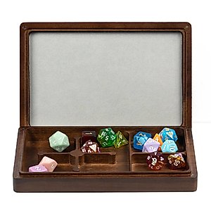 Poludie 2in1 Wooden Dragon-Themed DND Dice Box and Tray, Dice Holder Case with Felt Lined Magnetic Lid for D&D Tabletop Game - Acacia (Bat Dragon Carving-New)