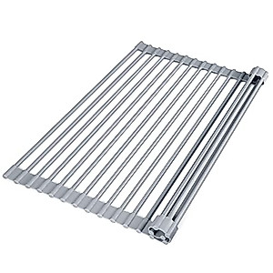 TBMax Roll Up Dish Drying Rack, Food-Grade Silicone-Coated Stainless Steel Over The Sink Rack, Heavy Duty Roll Up Sink Drying Rack