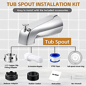 Dreyoo Diverter Tub Spout with Tub Spout Cover Ring, Universal Fits 1/2" Copper Pipe, 1/2" IPS and 3/4" IPS, Bathroom Bathtub Faucet Replacement with Foam Gasket, Adapters and Hex Wrench (Chrome)