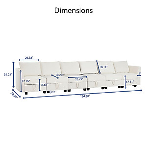 Naomi Home Elizabeth Modern DIY Collection - Convertible Modular Sectional Sofa - Ultimate Sofa Experience - Linen Sofa Couch for Living Room, Apartment, Office - 6 Piece Modular Sectional - White