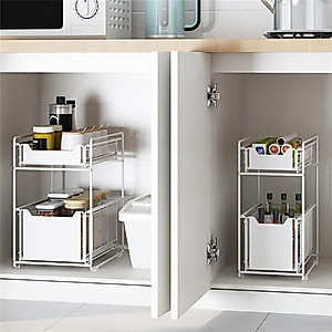 CBYJK Stackable 2-Tie Under Sink Cabinets Organizer With Sliding Storage Drawer, Under Sink Organizer, Pull Out Cabinets Organizer Shelf, Sliding Basket Organizer Drawer For Kitchen, Bathroom, Office