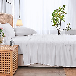 HUXMEYSON Full Size Sheets Set, 4-Piece Hotel Luxury Bed Sheets & Pillowcases, Ultra Soft & Breathable Sheets, Deep Pockets 16" Wrinkle Proof Bedding Sheets, Anti-fading, Machine Washable, White