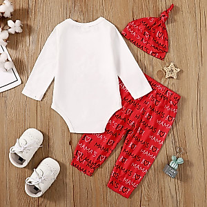 Detigee Baby Boy Cute Festival Outfit Infant Long Sleeve Romper with Hat (Red,6-12 Months)