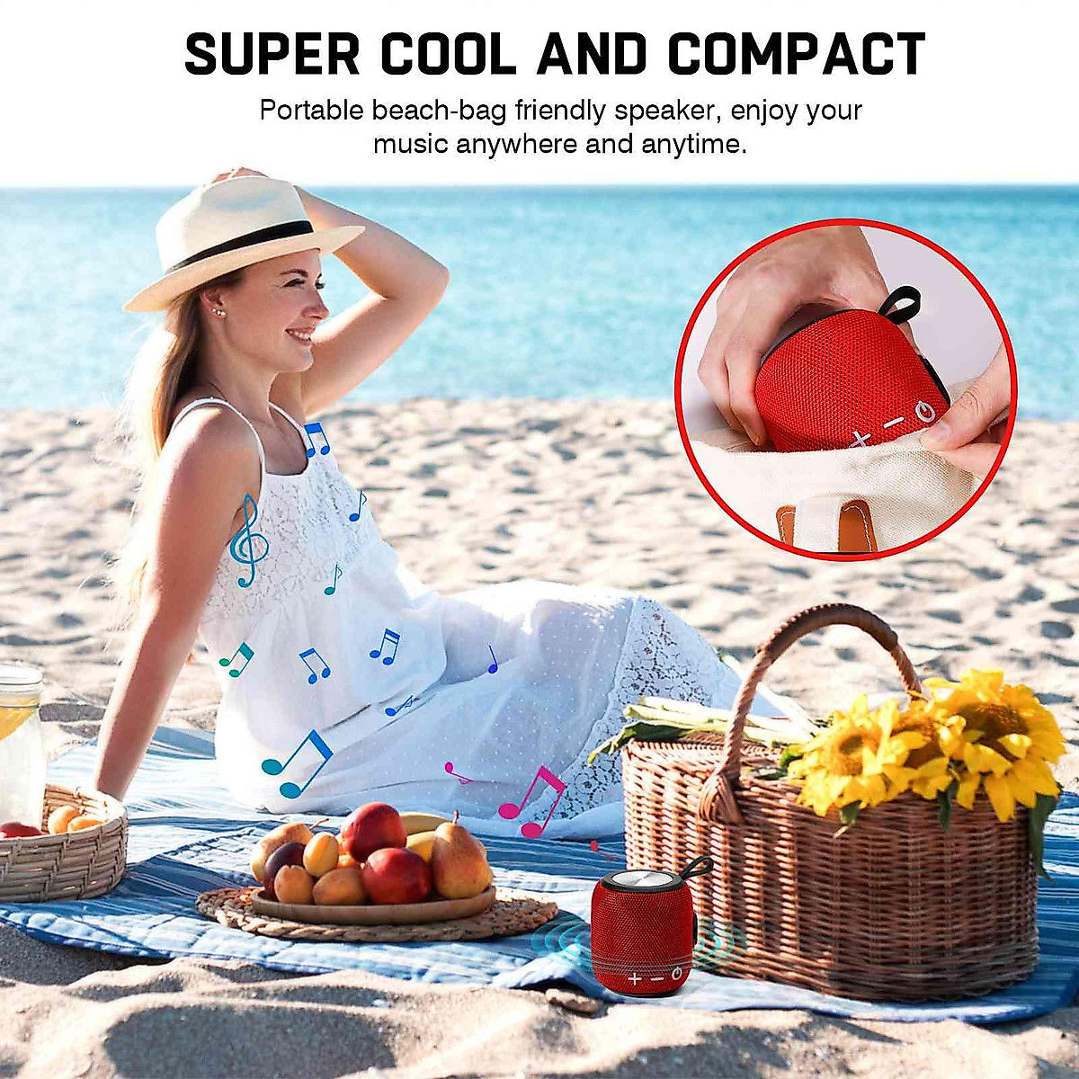 Bluetooth Speaker: Powerful Stereo Sound, IPX7 Waterproof, True Wireless Stereo Pairing, Portable Design, Latest Bluetooth V5.2 - Perfect for Google Pixel 8 Pro, Beach, Outdoor, Home, Parties- Red