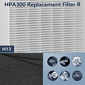 HPA300 HEPA Filter Replacement for Honeywell HPA300 Series Air Purifiers HPA300, HPA300VP, HPA304, HPA3300, Replace HRF-R3(6 Ture HEPA R Replacement Filter + 8 Activated Carbon Pre-Filter)