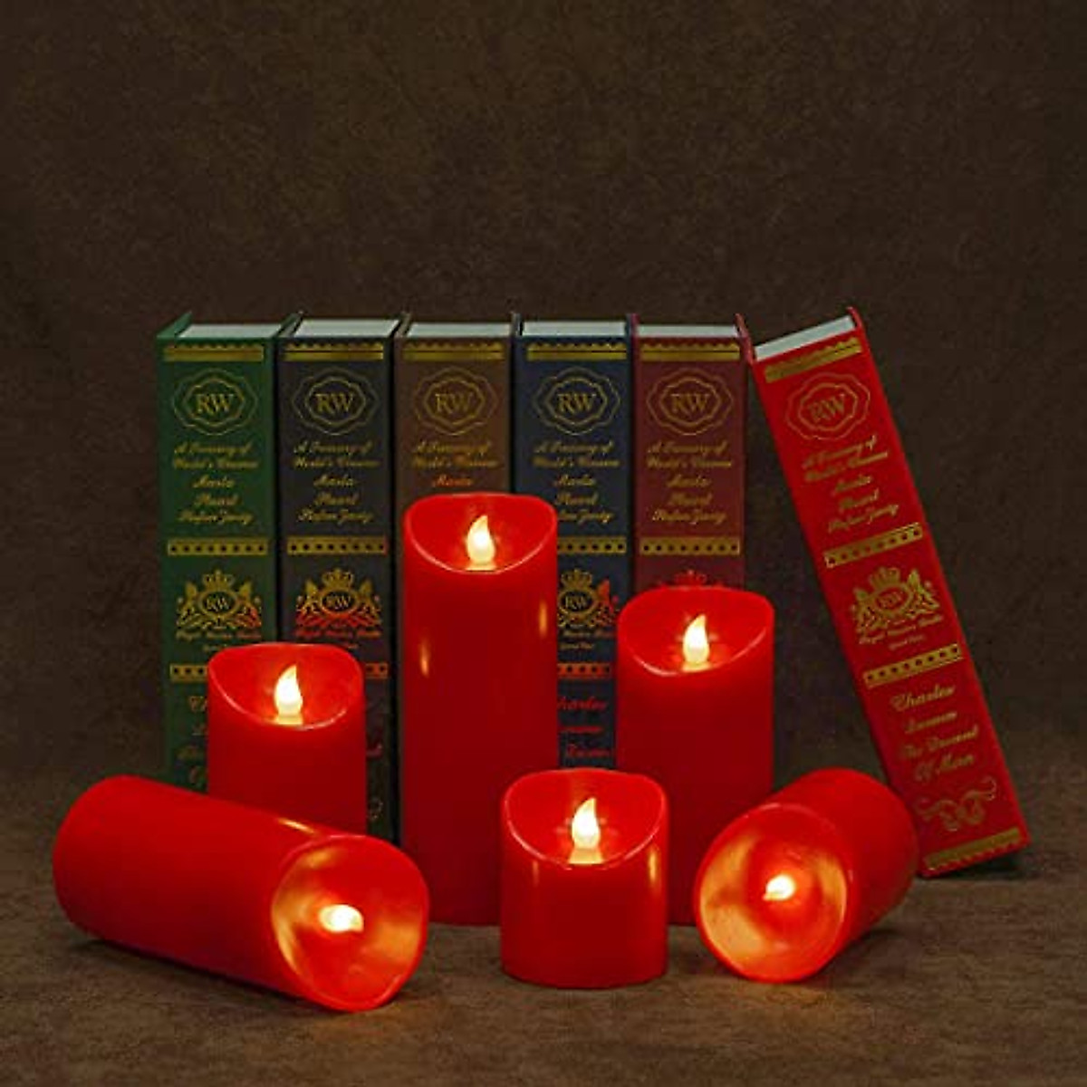 Urchoice Red Flameless Candles Battery Operated Pillar Real Wax Realistic Flickering Electric LED Candle(D 3" x H 3" 4" 5" 6" 7" 8") Set of 6, with 10-Key Remote and Cycling 24 Hours Timer