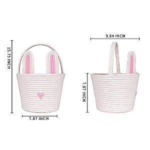 CubesLand Easter Bunny Basket Easter Buckets for Kids with Ear, Easter Egg Hunt Basket Bags Easter Gifts for Girls Baby Kids Children Pink White 9.8 x 7.8 x 7.8”