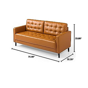 ZINUS Benton Faux Leather Sofa Couch, Easy, Tool-Free Assembly, Cognac