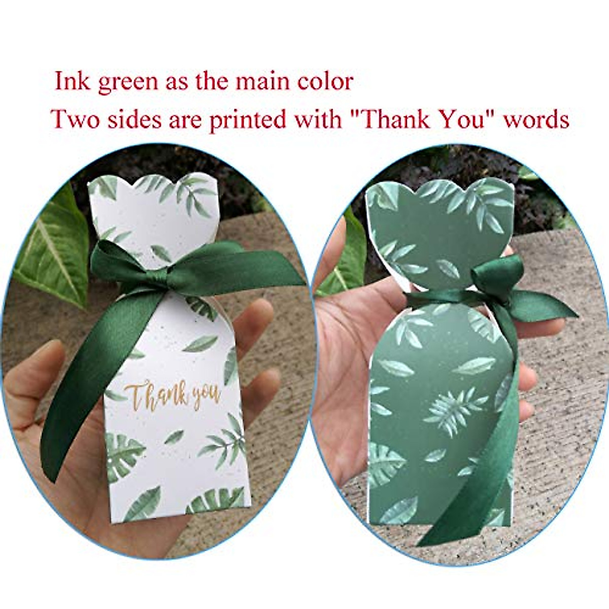 Lontenrea 50 Pcs Candy Boxes Wedding Birthday Party Favor Gift Box with 50pcs Black Green Ribbon Decoration