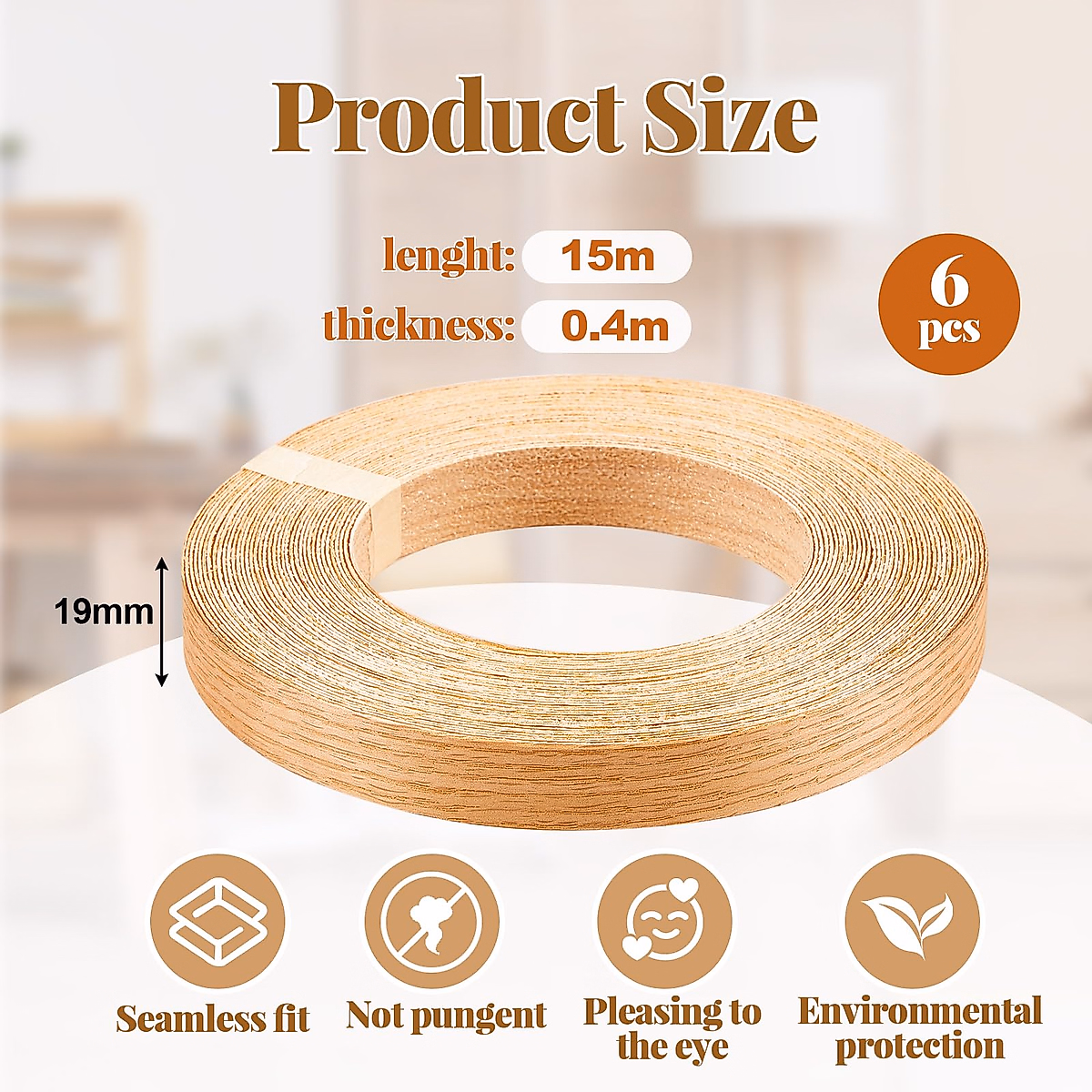 Soaoo 6 Roll 3/4 Inch x 50 ft Plywood Edge Banding – Pre-glued Wood Veneer Roll Plywood Edge Trim Flexible Plywood Birch Edge Banding Easy Application for Furniture Restoration