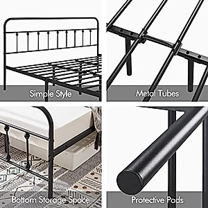 Yaheetech Classic Metal Platform Bed Frame Mattress Foundation with Victorian Style Iron-Art Headboard/Footboard/Under Bed Storage/No Box Spring Needed/King Size Black