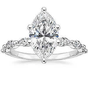 JEWELERYIUM 5 CT Marquise Cut Colorless Moissanite Engagement Ring, Wedding/Bridal Ring Set, Solitaire Halo Style, Solid Sterling Silver Vintage Antique Anniversary Bridal Jewelry, Diamond Ring (8)