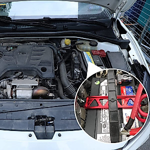 BESULEN Battery Hold Down Sets, Billet Aluminum Battery Tie Down Mount Bracket With Stainless Steel J Bolts, Universal 8" Triangular Five-Hole Car Battery Holder Kit For SUV, RV (Black)