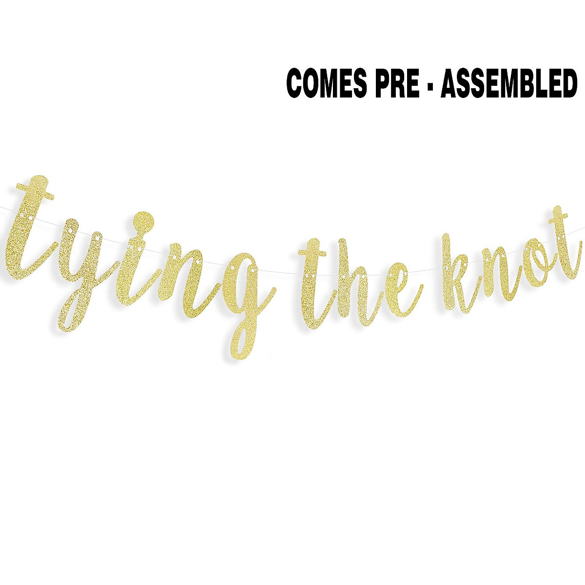 LINGTEER Tying the Knot Gold Glitter Bunting Banner Perfect for Wedding Bridal Shower Party Decorations.