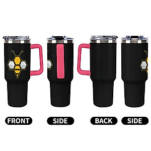 Art Bee with Honeycomb 40oz Water Bottle Double Wall Insulated Tumbler with Handle Leakproof Travel Mug Light Rose Red-style