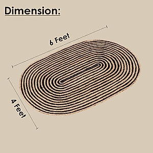 PATEL EXPORTS Natural Jute Rug, Bohemian Area Rug, Boho Décor Indoor Outdoor Rug, Handwoven Hallway Runner Rug for Entryway (Beige & Black, 4x6)