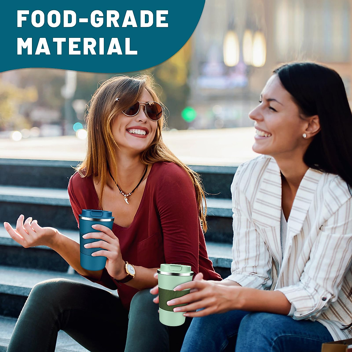 Insulated Coffee Tumblers with Flip Lid 12oz / 17oz, Stainless Steel Travel Coffee Mug Leak Proof, Vacuum Insulated Coffee Mug Thermos Cup, Keeps Cold and Hot for Coffee Tea