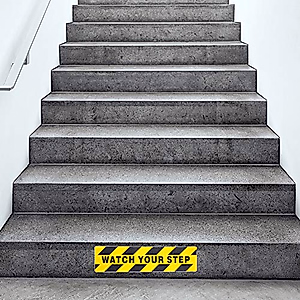 5 Pieces Watch Your Step Warning Sticker Adhesive Tape Anti Slip Abrasive Tape for Workplace Safety Wet Floor Caution, 6 by 24 Inches