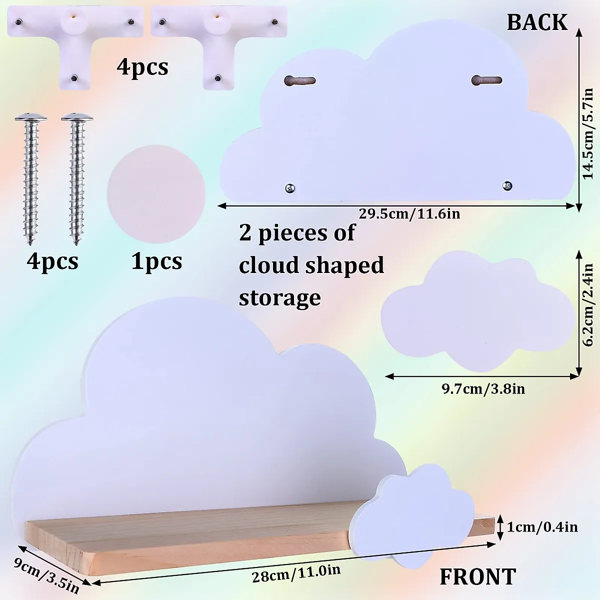 Haomian 2Pcs Cloud Shelves for Children’s Nursery Or Bedroom,Kids Nursery Room Shelves,Floating Bedroom Baby Book Shelf Storage Shelf, Cloud Floating Wooden Shelf Wall Decoration,White
